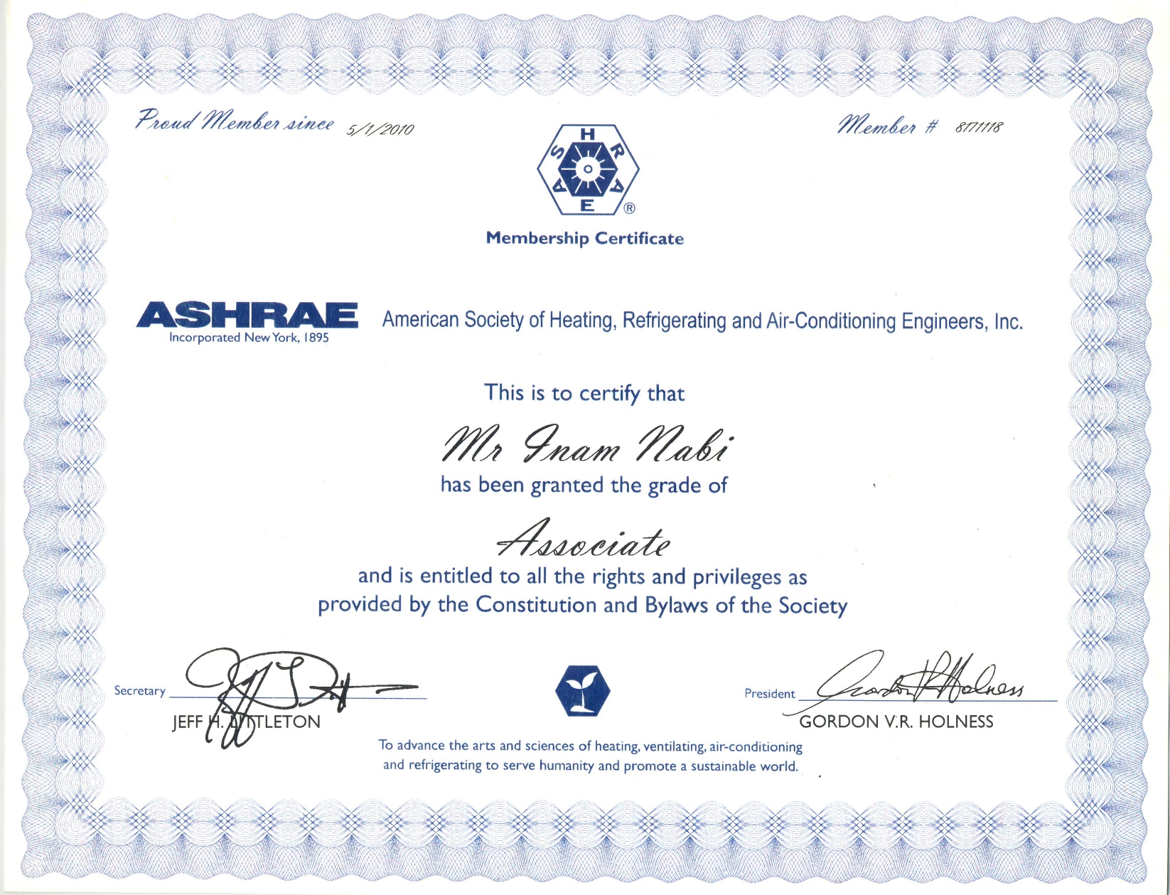 Ashrae Certificate 2010